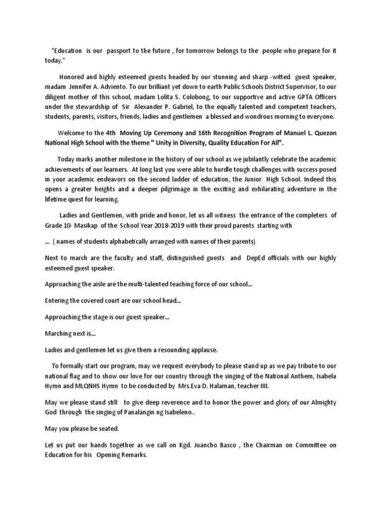 Moving Up Ceremony Acknowledgements | PDF | Wellness
