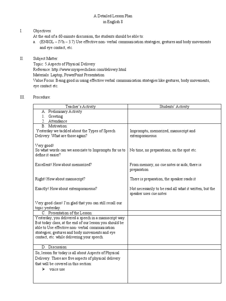 Lesson Plan 11 (Feruary 20, 2019) | PDF | Gesture | Facial Expression