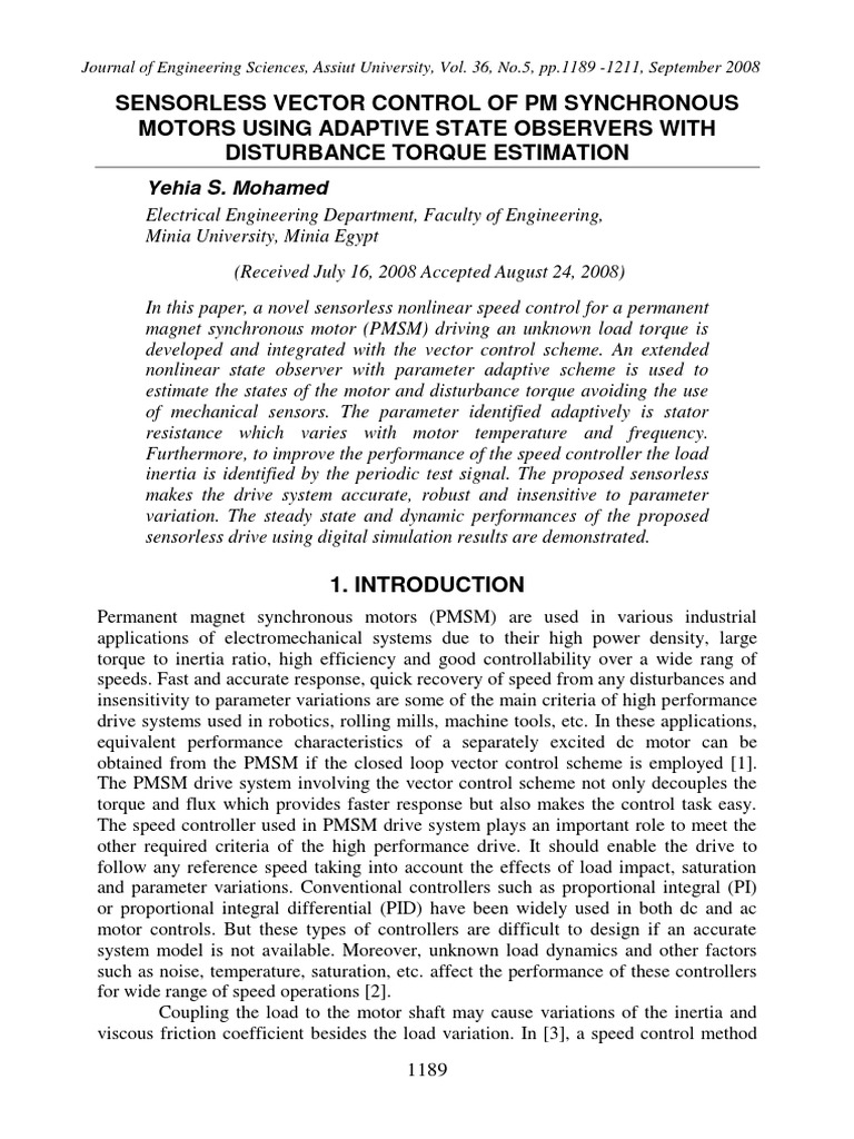 Sensorless Vector Control Pdf Electric Motor Control Theory
