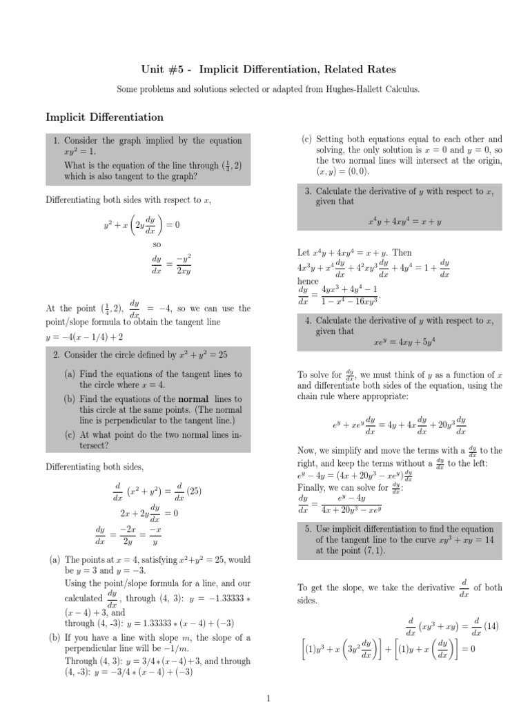 Implicit Differentiation Related Rates Pdf Tangent Derivative