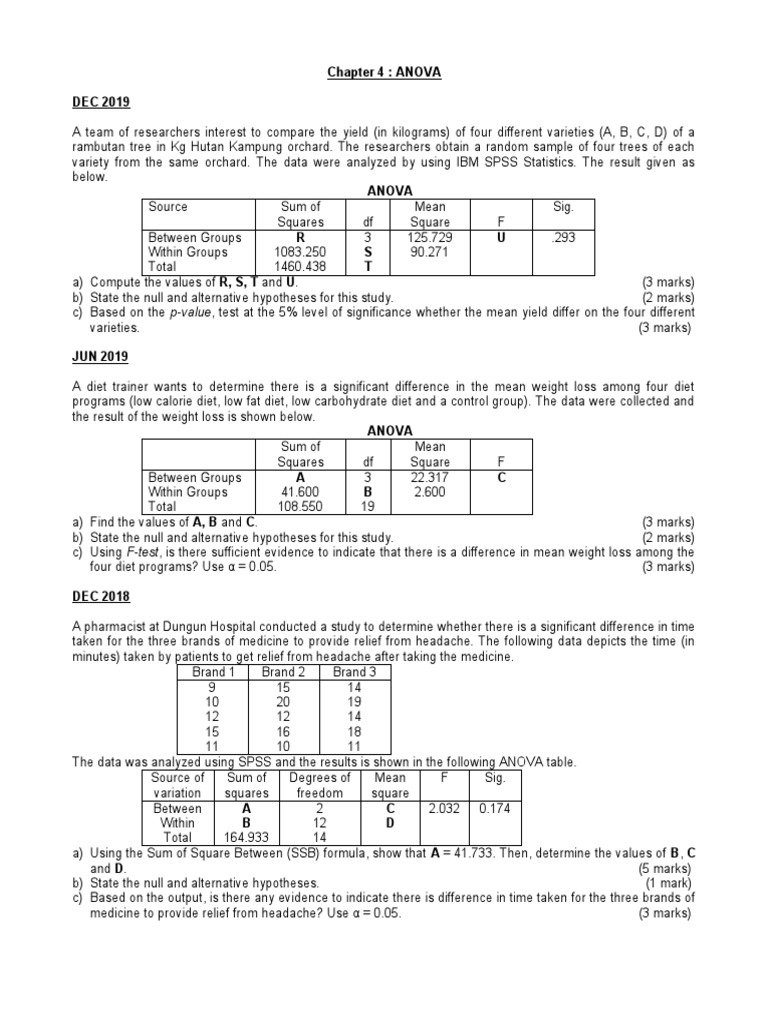 Tutorial Chapter 4 ANOVA | PDF | Analysis Of Variance | F Test