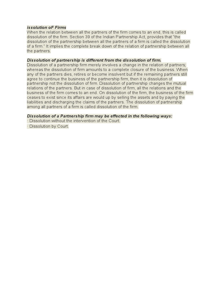 Issolution of Firms | PDF