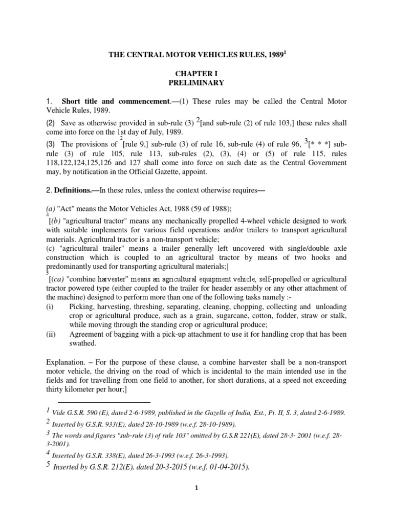 The Central Motor Vehicles Rules, 1989 Preliminary Short Title and ...