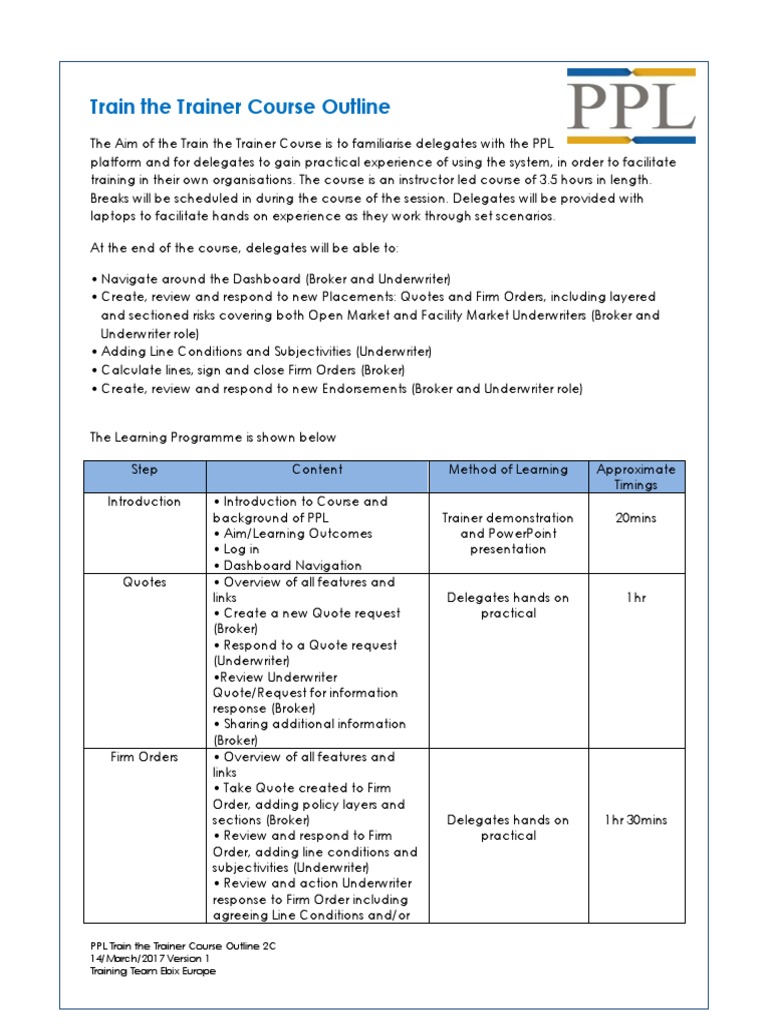 Train The Trainer Course Outline | Download Free PDF | Underwriting ...