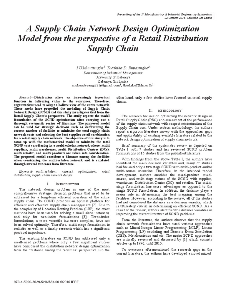 A Supply Chain Network Design Optimization Model From The Perspective of A Retail Distribution ...