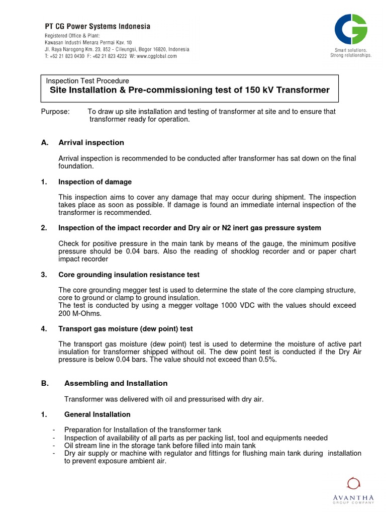 5 Procedure of Site Installation and Precommissioning Test of ...