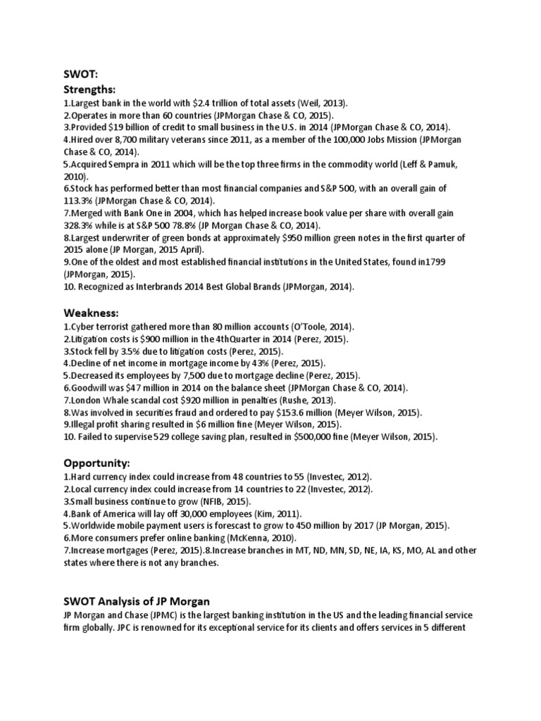 Swot | PDF | Jp Morgan Chase | Financial Markets