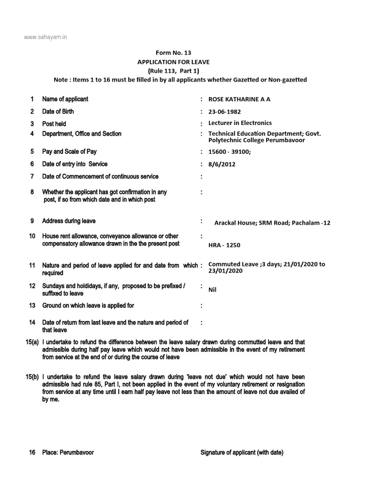 Leave Application Form No. 13 | PDF | Justice | Crime & Violence