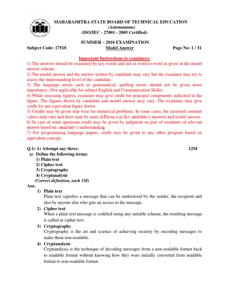 2016 Summer Model Answer Paper PDF | Download Free PDF | Biometrics | Computer Access Control