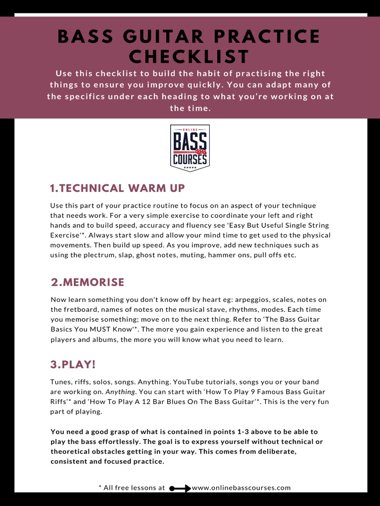 Bass Guitar PRACTICE CHECKLIST | PDF