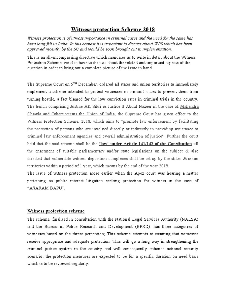 Witness Protection Scheme | PDF | Witness | Supreme Court Of India