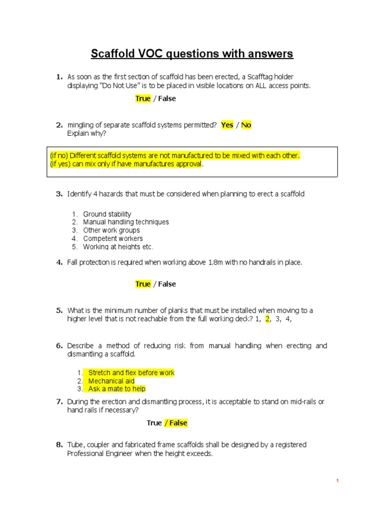 Scaffold VOC Questions & Answers | Download Free PDF | Scaffolding | Nature