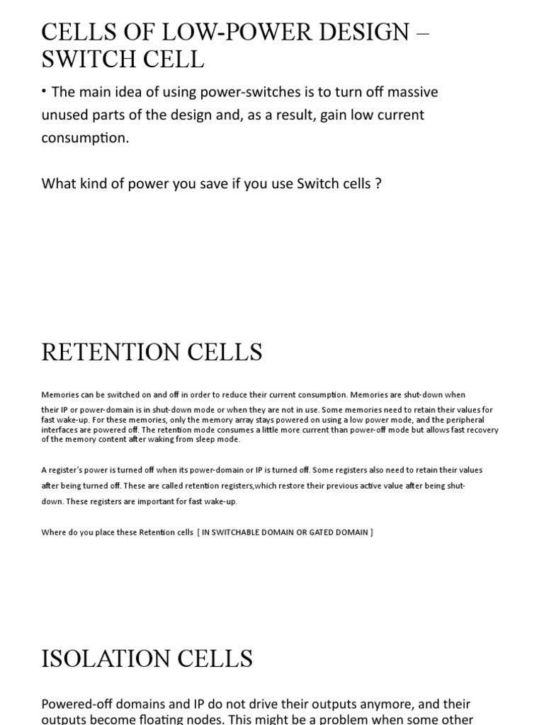 Cells of Low-Power Design - Switch Cell | PDF | Electronic Engineering ...