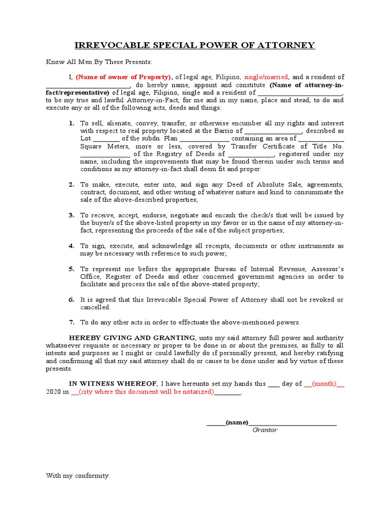 SPA - To Sell Property | PDF | Power Of Attorney | Law And Economics