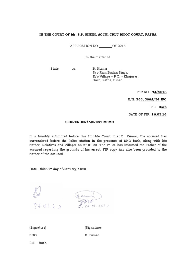 Surrender and Arrest Memo | PDF