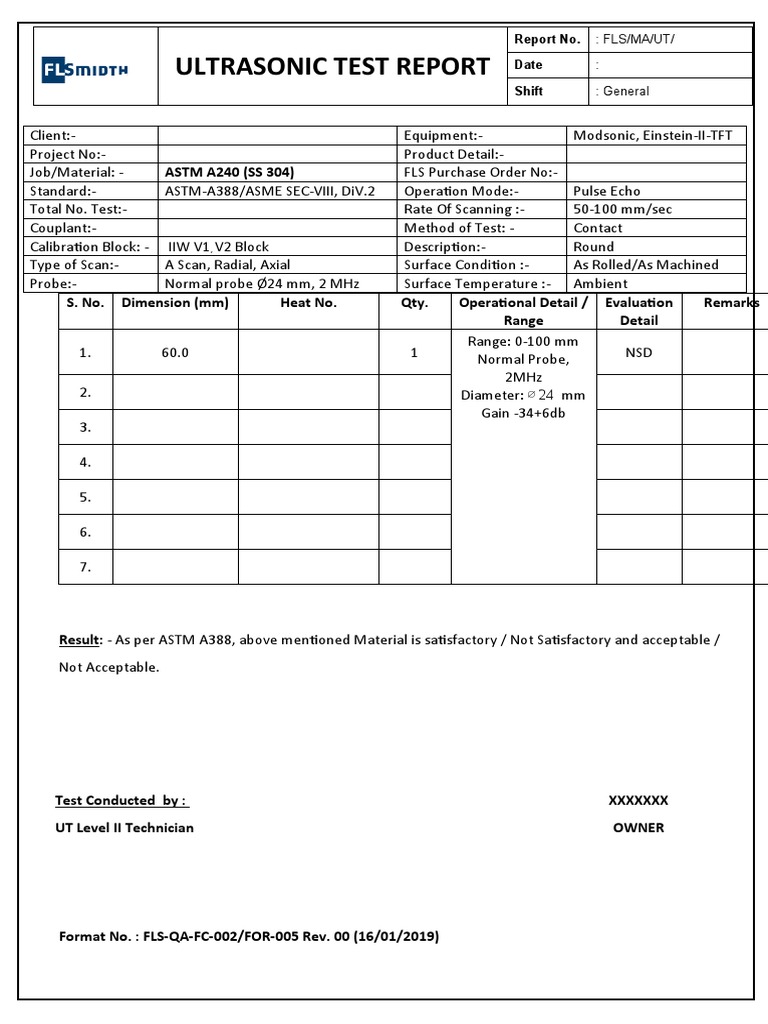 Ultrasonic Test Report: Report No. Date Shift | PDF | Computers