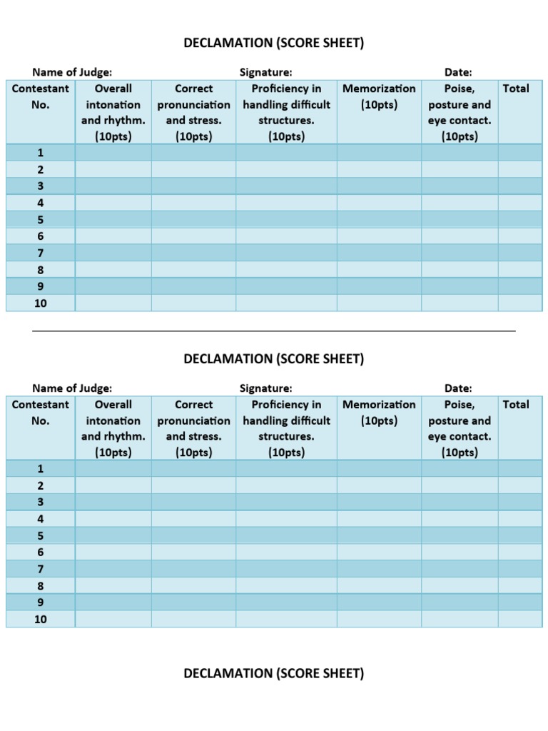 Assessment Forms for Declamation and Speech Choir Competitions | PDF ...