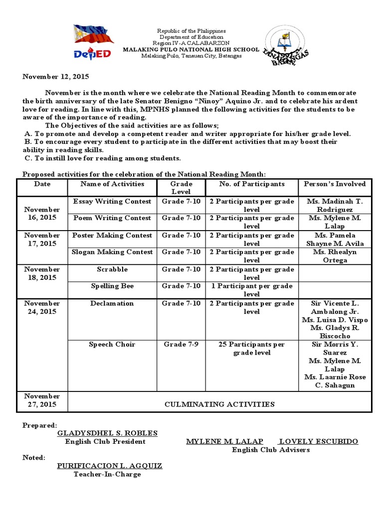 National Reading Month Activities 2015 | PDF