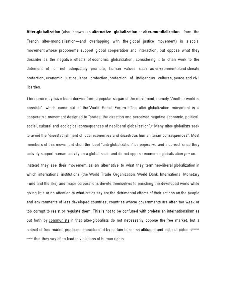 Alter-Globalization (Also Known As Alternative Globalization or Alter ...