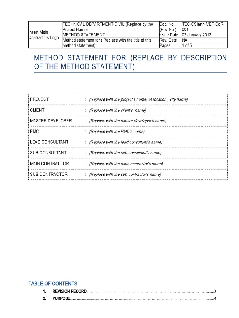 Method Statement For Cutting & Recasting of Strap Beam) (C) | Download ...