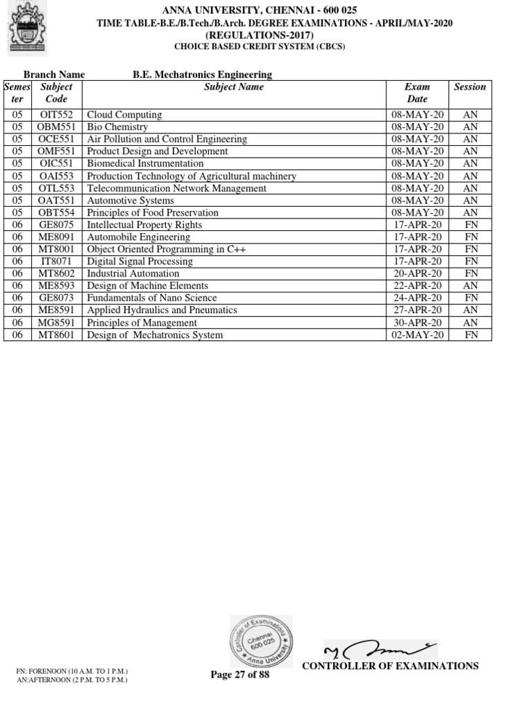27 - Table - Anna University 2020 Apr-May Exam Time Table | PDF ...