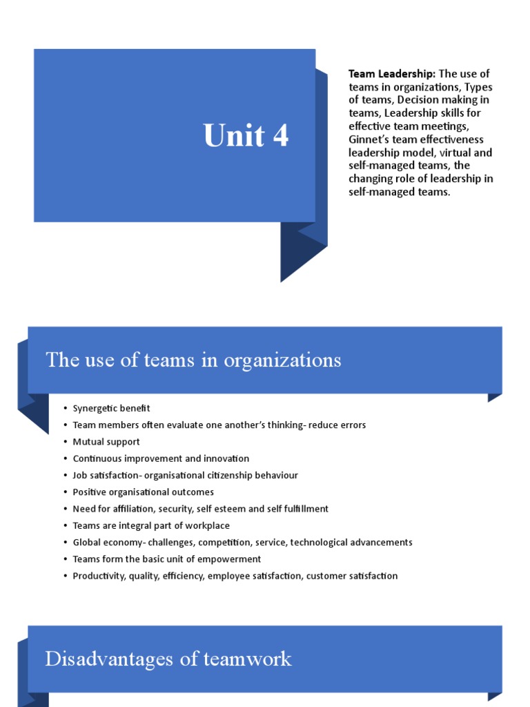 Unit 4: Team Leadership: The Use of | PDF | Leadership | Decision Making