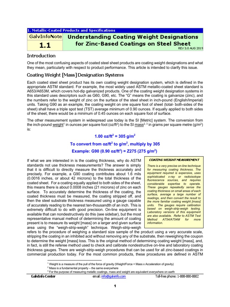 Understanding Coating Weight Designations For Zinc-Based Coatings On ...