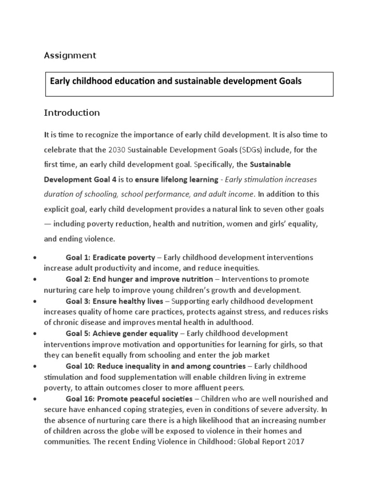 Early Childhood Education and Sustainable Development Goals: Assignment ...