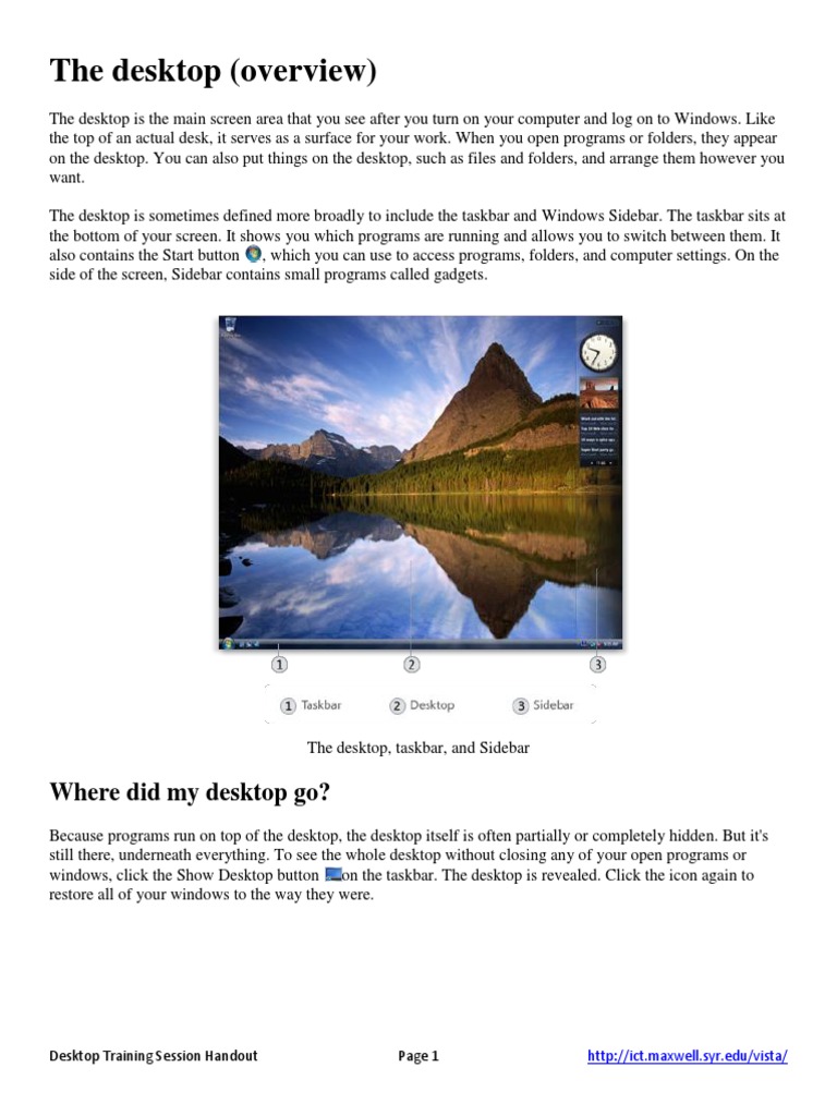 The Desktop (Overview) : Where Did My Desktop Go? | PDF | Icon ...