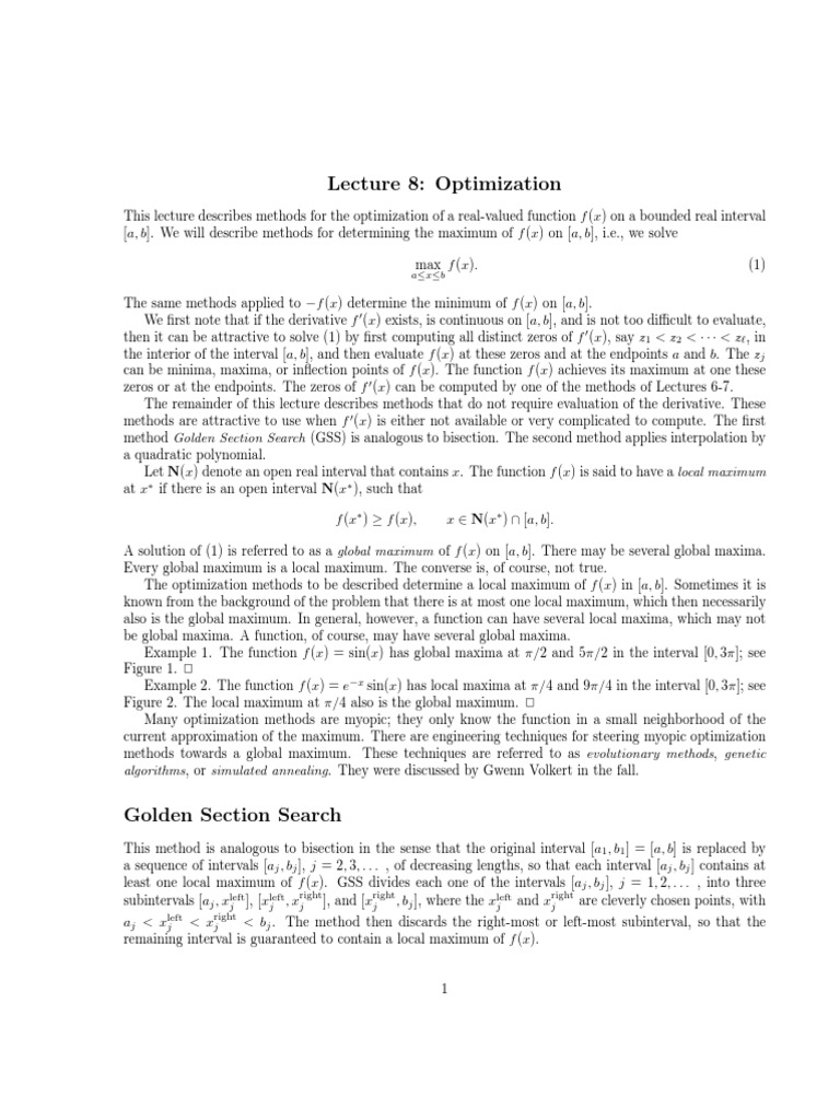Lecture 8: Optimization | PDF | Interpolation | Maxima And Minima