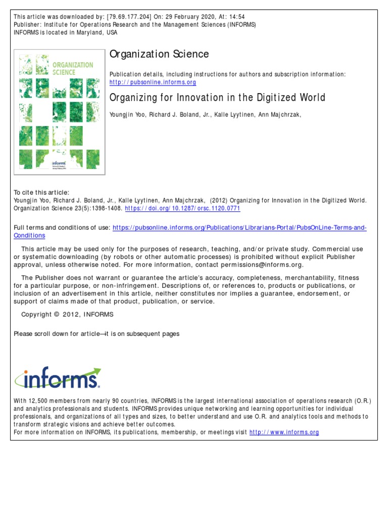 Organizing For Innovation In The Digitalized World Pdf