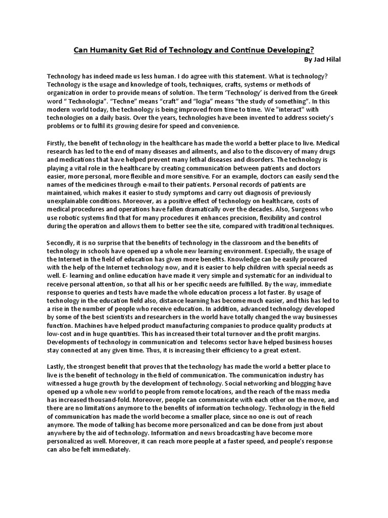 Can Humanity Get Rid of Technology and Continue Developing?: by Jad ...