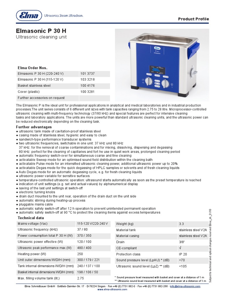 Elmasonic P 30 H: Ultrasonic Cleaning Unit | PDF | Ultrasound | Applied ...