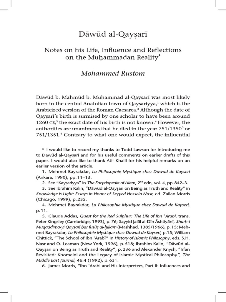 Dåw D Al-Qayßar : Mohammed Rustom | PDF | Sufism | Nous