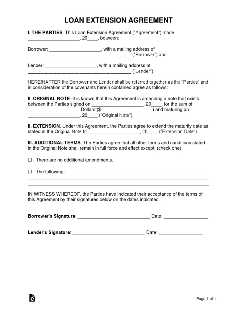 Loan Extension Agreement: Page 1 of 1 | PDF