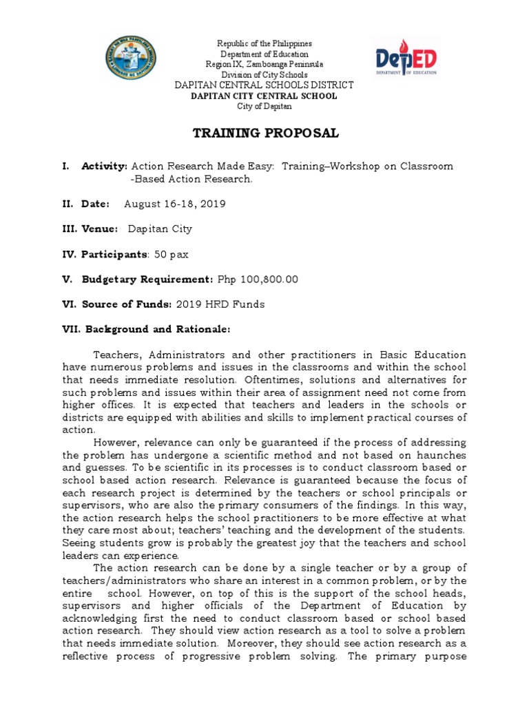 Final Revised Training Proposal For Action Research (121720) | PDF | Action Research | Teachers