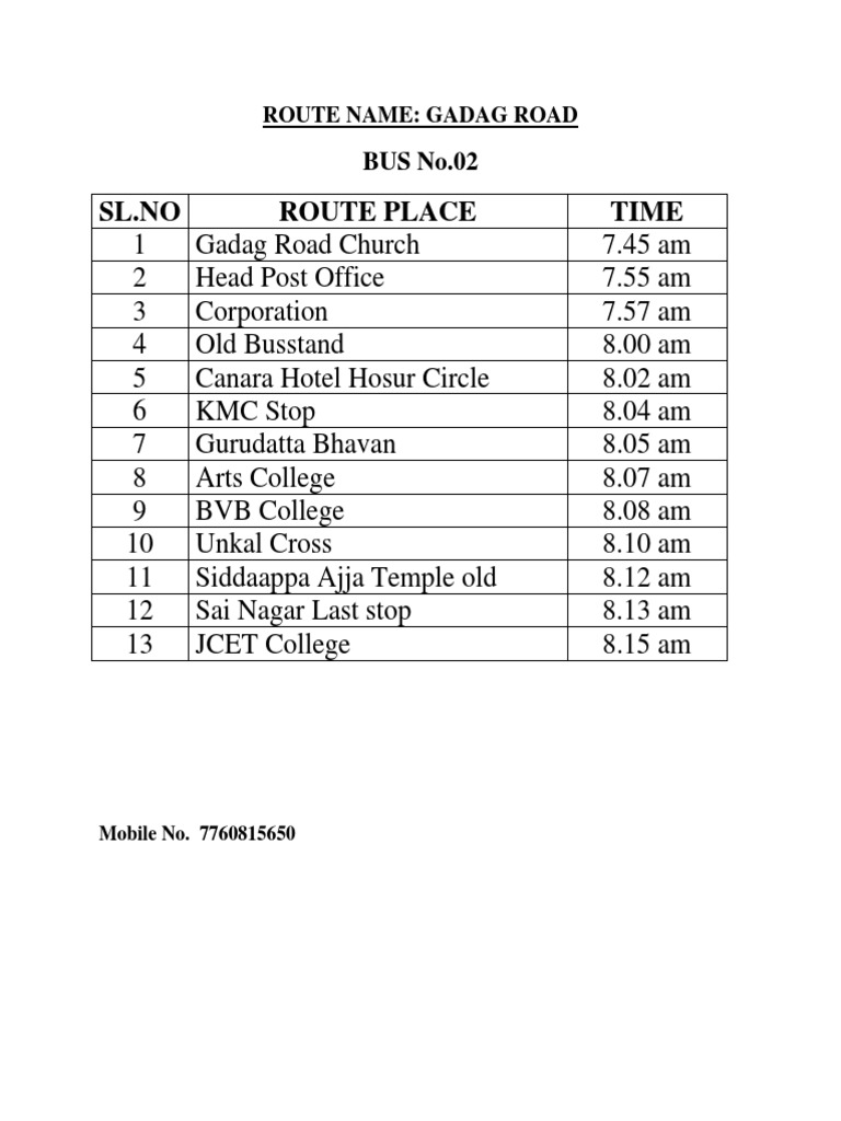 Dharwad Bus Timetable Overview | PDF