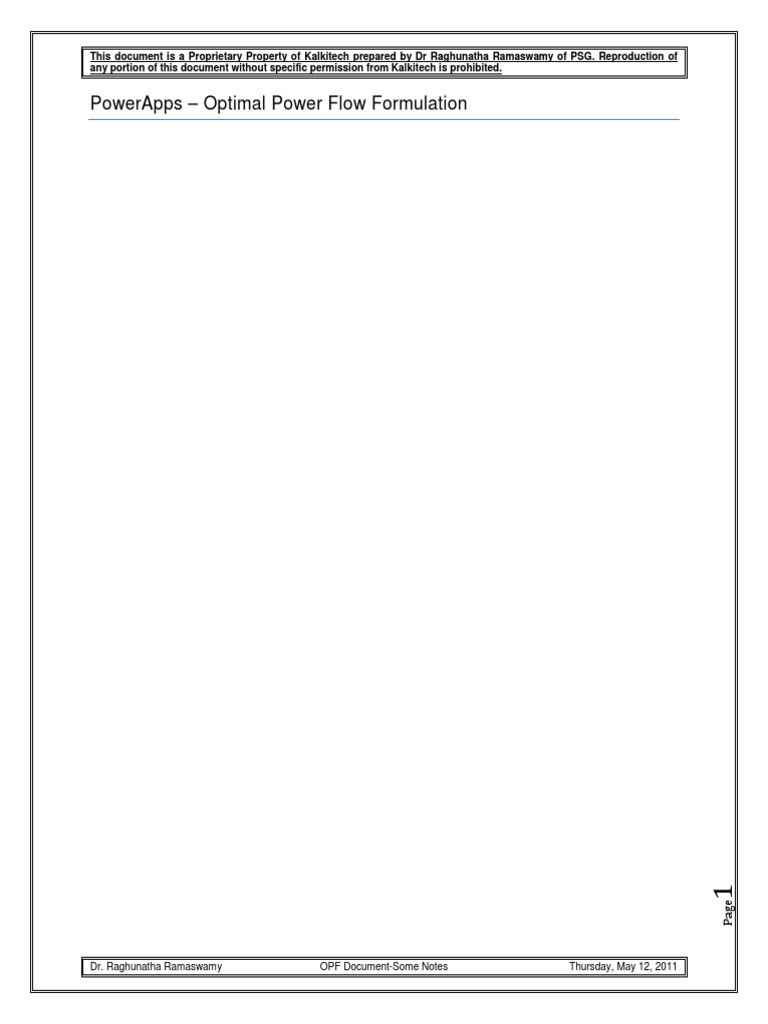 Powerapps - Optimal Power Flow Formulation: Dr. Raghunatha Ramaswamy ...