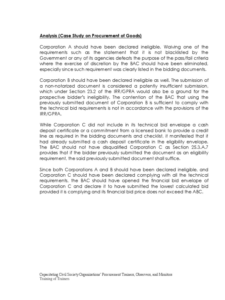 Procurement Eligibility Case Study Analysis | PDF