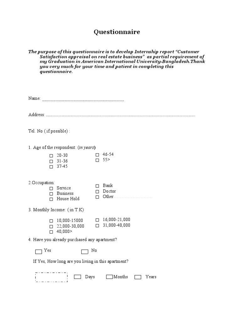 Customer Satisfaction Survey for Apartments | PDF | Business | Market ...