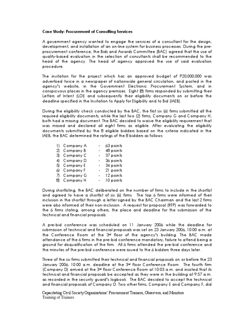 Procurement Case Study: Consulting Services | PDF | Request For ...