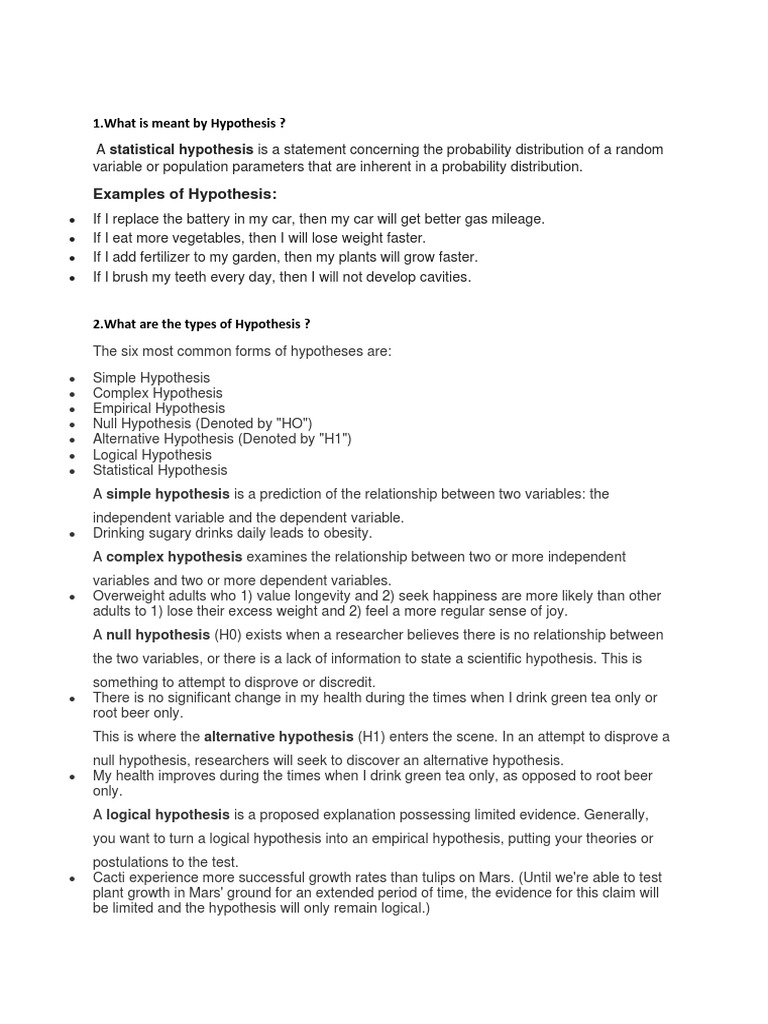Examples of Hypothesis:: 1.what Is Meant by Hypothesis ? | Download ...