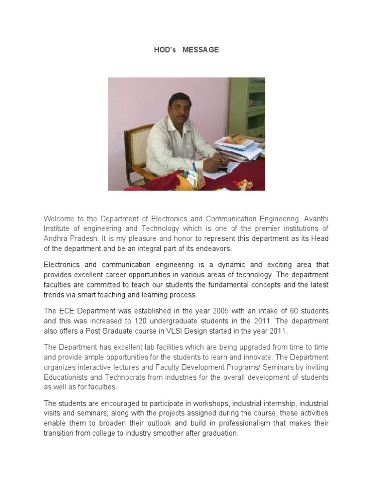 Deptment of ECE HOD MSG | PDF