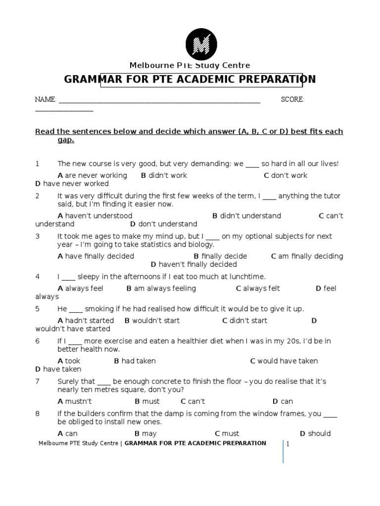 Grammar Test Melbourne Pte Study Centre | PDF | Nature