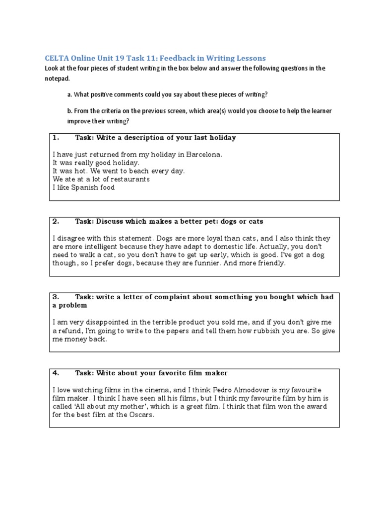 CELTA Online Unit 19 Task 11 - Feedback in Writing Lessons-2 | PDF ...