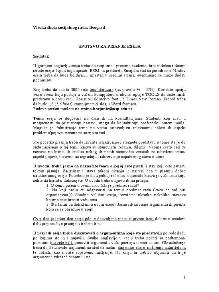Uputsvo Za Pisanje Eseja EBB Soc Rad | PDF