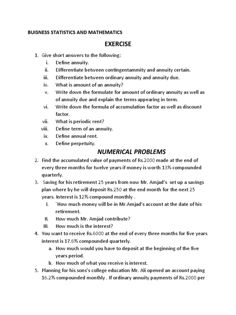 Practice Question Of Annuity Pdf Interest Financial Services