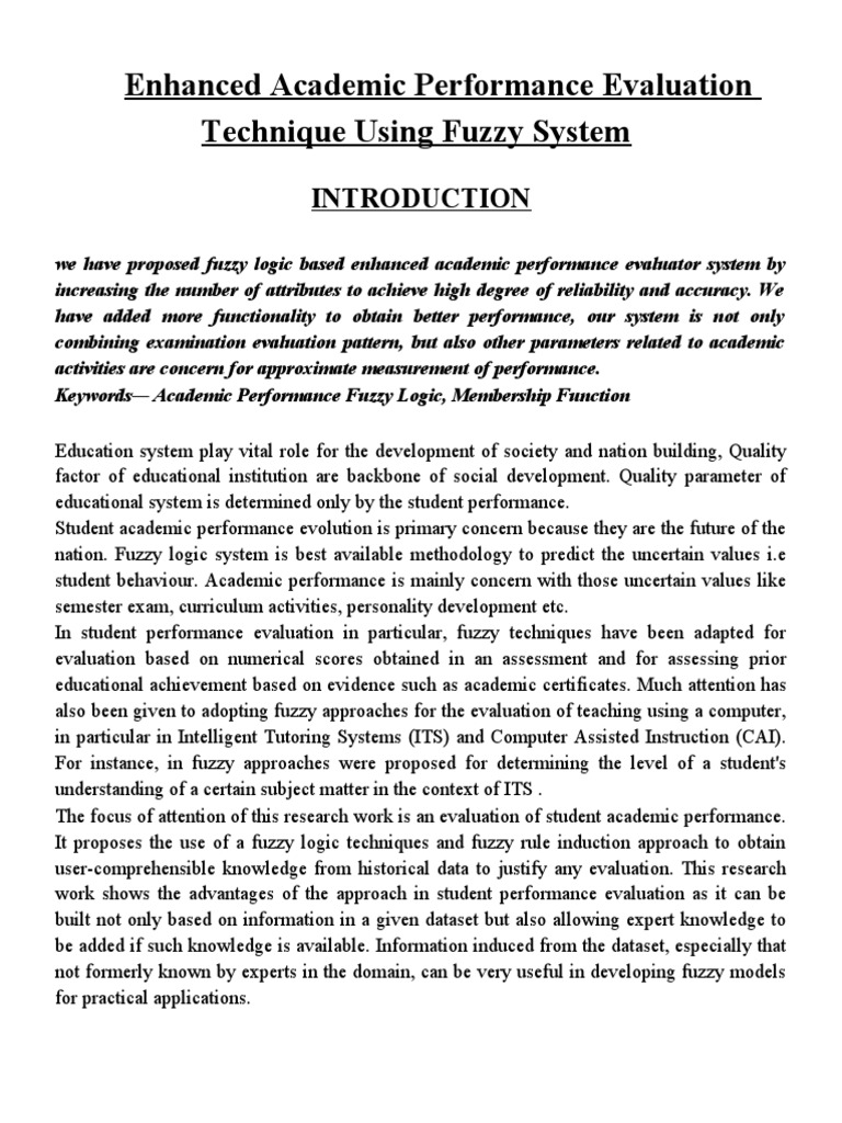Enhanced Academic Performance Evaluation Technique Using Fuzzy System ...