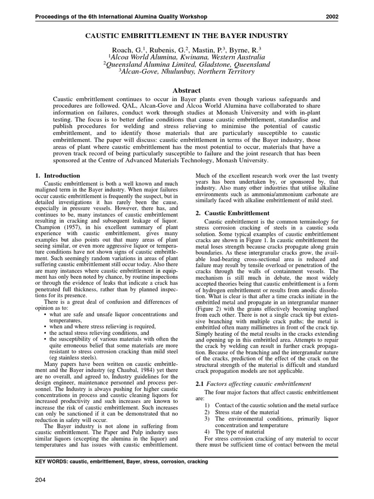 Caustic Embrittlement in Bayer Industry | PDF | Fracture | Corrosion