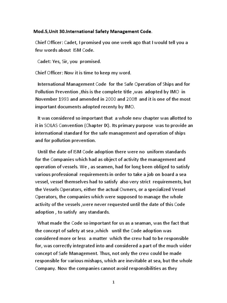 Mod 5 Unit 30 International Safety Management Code | PDF | Sea Captain ...